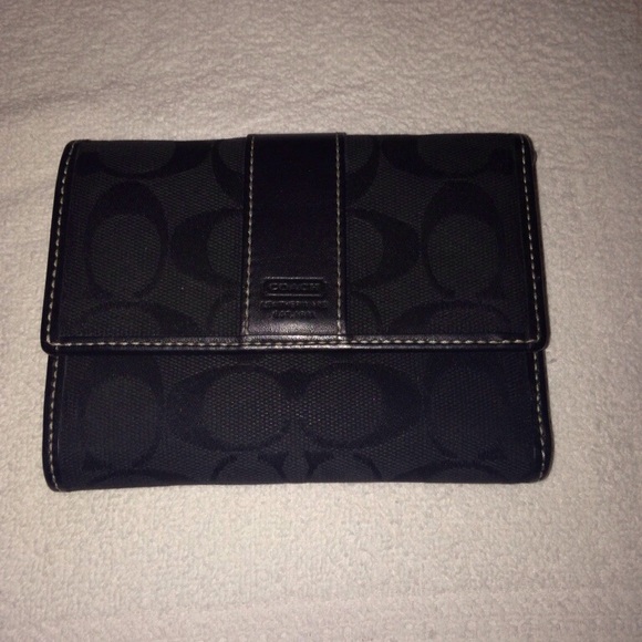 Coach | Bags | Ladies Black Monogram And Leather Coach Wallet | Poshmark